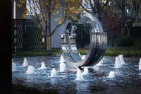 China Fountain Ring Decorative Metal Sculpture Mirror Stainless Steel Modern Art Statue for sale
