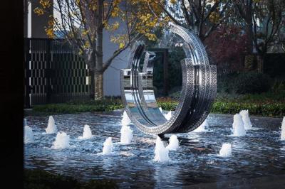 China Fountain Ring Decorative Metal Sculpture Mirror Stainless Steel Modern Art Statue for sale