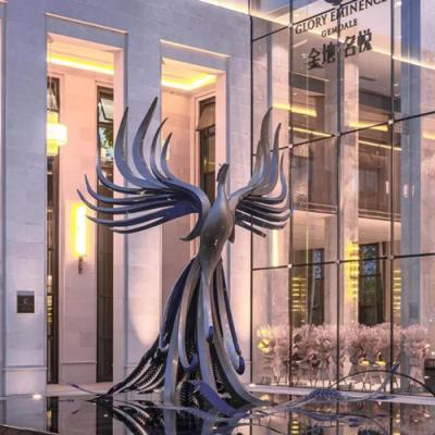 China Fire Phoenix Bird Sculpture FRP Stainless Steel Metal Animal Garden Statues for sale