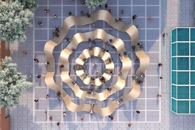 China Golden Matte Stainless Steel Sculptures Outdoor Plaza Large Public Sculpture for sale