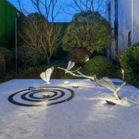 China Animal Silver Dragonfly Metal Garden Sculpture Stainless Steel Outdoor for sale