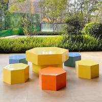 China Hexagon Chair Custom Fiberglass Sculptures Rest Area Public Art Statues for sale