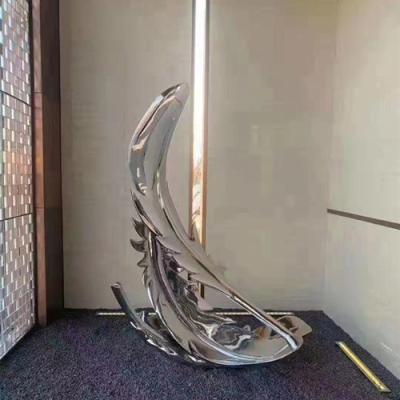 China Silver Feather Home Decor Sculptures Decorative Abstract Stainless Steel for sale