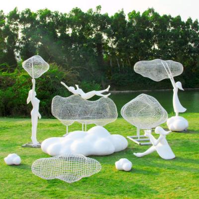 China Floating Cloud Girl Outdoor Fiberglass Statues Garden Painted For Display for sale