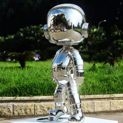 China Indoor Home Decor Sculptures Robot Boy Stainless Steel Mirror Sculpture for sale