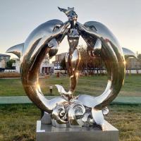 China Stainless Steel Mermaid And Dolphin Statue Garden Decorative Lawn Animal Sculptures for sale