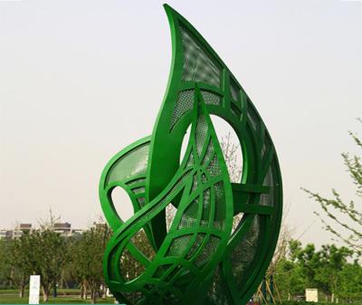 China 5m High Green Large Garden Leaf Sculpture Outdoor Metal For Landscape for sale