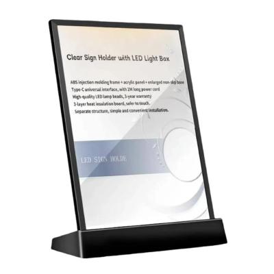 China A4 LED Sign Holder with ABS Frame, Type-C Interface, and Heat Insulation for Restaurants and Stores for sale