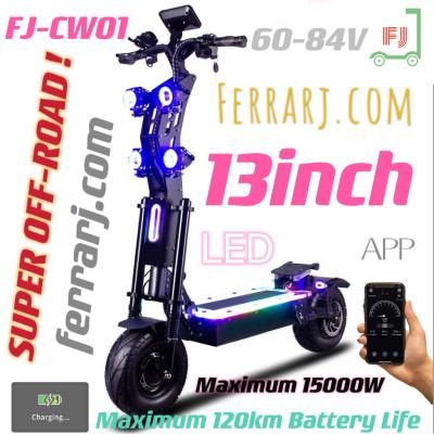 China FERRARJ 14inch Off-Road Electric Scooter 10000W Motor 120km Range 72V Battery for sale