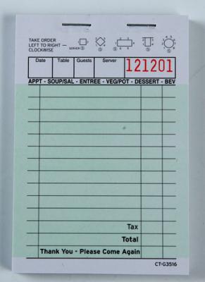 China CT-G3516 One part Professional White Paper with green printing color restraurant writing pads for your restraurant staff for sale