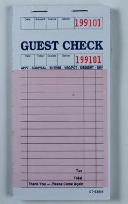 China CT-S3616 Single part White US Guest Check with Sequential Numbering English and Numbered for sale