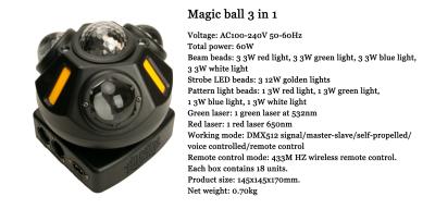 China Magic Ball 3 In 1 Beam Strobe Pattern Light Self-Propelled Control Mode for sale