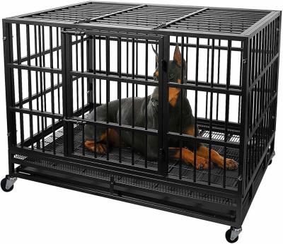 China Folding Wire Pet Cages 19-48 Inch Metal Dog Crates with Removable Plastic Tray for sale