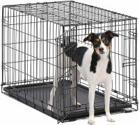 China Folding Wire Pet Cages 19-48 Inch Metal Dog Crates with Removable Plastic Tray for sale
