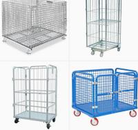 China Stackable Collapsible Foldable Wire Mesh Iron Metal Trolley Steel Cage Pallet with Wheels for sale