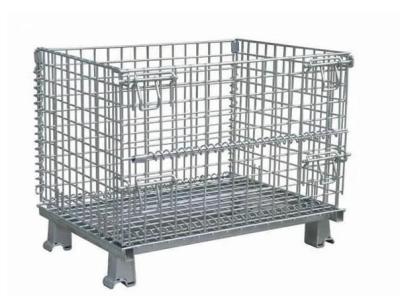China Customized Galvanized Collapsible Folded Stackable Warehouse Metal Wire Mesh Heavy Duty Pallet Cage with Lid for sale