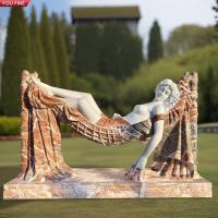 China Outdoor Hand Carved Natural Stone Sleeping Marble Women Garden Statue for sale