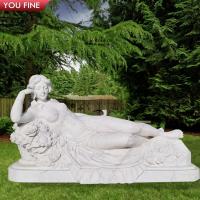 China Outdoor Hand Carved Natural Stone Sleeping Marble Women Garden Statue for sale