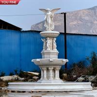 China Outdoor Hand Carved White Marble Angel Statue Water Fountain for sale
