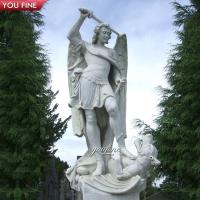 China Outdoor Church Religious White Life Size Marble Saint Michael Angel Statue Stone for sale