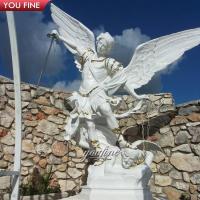 China Outdoor Church Religious White Life Size Marble Saint Michael Angel Statue Stone for sale