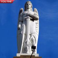 China Outdoor Church Religious White Life Size Marble Saint Michael Angel Statue Stone for sale