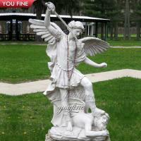 China Outdoor Church Religious White Life Size Marble Saint Michael Angel Statue Stone for sale