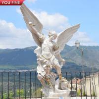 China Outdoor Church Religious White Life Size Marble Saint Michael Angel Statue Stone for sale