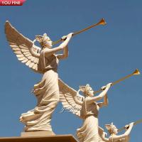 China Outdoor Garden Life Size Hand Carved Marble Stone Angel Horn Statue Sculpture for sale