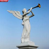 China Outdoor Garden Life Size Hand Carved Marble Stone Angel Horn Statue Sculpture for sale