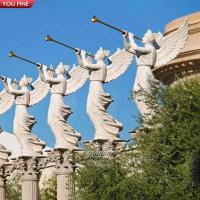 China Outdoor Garden Life Size Hand Carved Marble Stone Angel Horn Statue Sculpture for sale