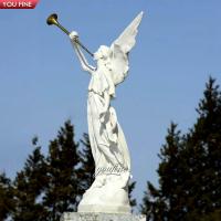 China Outdoor Garden Life Size Hand Carved Marble Stone Angel Horn Statue Sculpture for sale