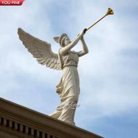 China Outdoor Garden Life Size Hand Carved Marble Stone Angel Horn Statue Sculpture for sale
