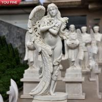 China Hand Carved Garden Decor Life Size Female Angel White Marble Sculpture for sale