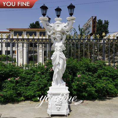China European Style Standing Marble Figure Stone Sculpture for Garden Lamp for sale