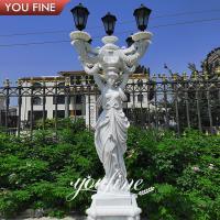 China European Style Standing Marble Figure Stone Sculpture for Garden Lamp for sale