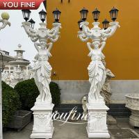 China European Style Standing Marble Figure Stone Sculpture for Garden Lamp for sale