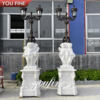 China European Style Standing Marble Figure Stone Sculpture for Garden Lamp for sale