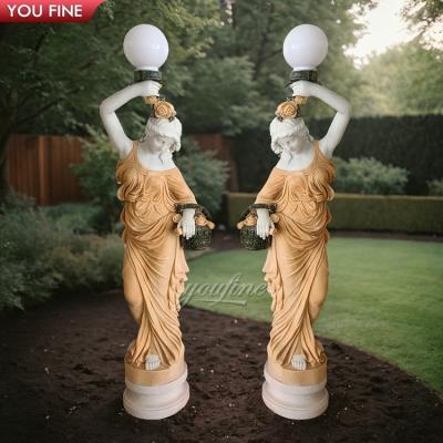 China Outdoor Garden Decoration Marble Woman Statue Lamp for sale