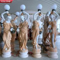 China Outdoor Garden Decoration Marble Woman Statue Lamp for sale