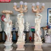 China Outdoor Garden Decoration Marble Woman Statue Lamp for sale