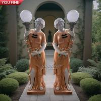 China Outdoor Garden Decoration Marble Woman Statue Lamp for sale
