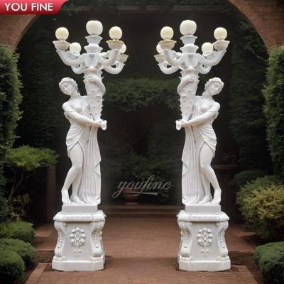 China Outdoor Garden Life Size Marble Human Figure Statue Light for sale