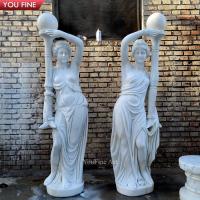 China Hand Carved Life Size White Garden Arts Floor Statue Girl Marble Sculptures Lamp for sale