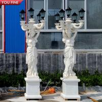 China Hand Carved Life Size White Garden Arts Floor Statue Girl Marble Sculptures Lamp for sale