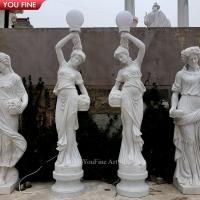 China Hand Carved Life Size White Garden Arts Floor Statue Girl Marble Sculptures Lamp for sale