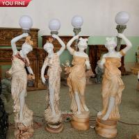 China Hand Carved Life Size White Garden Arts Floor Statue Girl Marble Sculptures Lamp for sale