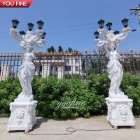 China Western Style Lady Sculpture Light Garden Marble Antique Statue Lamp for sale
