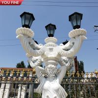China Western Style Lady Sculpture Light Garden Marble Antique Statue Lamp for sale