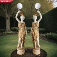 China Garden Natural Stone Lady Sculpture With Lamp Marble Statue for sale